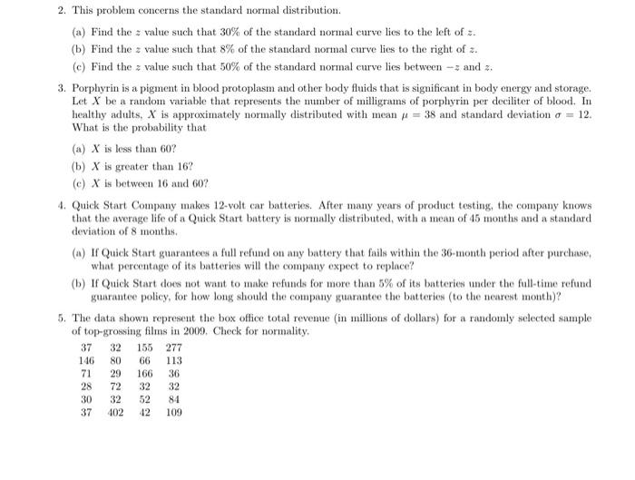 Solved 2. This problem concerns the standard normal | Chegg.com