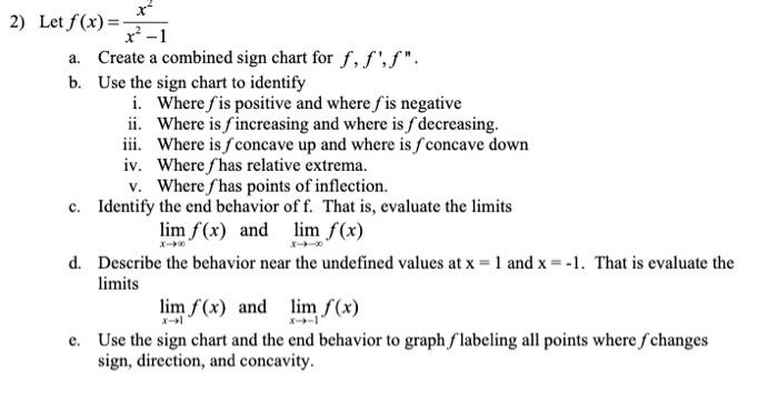 Solved 2) Let f(x)= x?-1 a. Create a combined sign chart for | Chegg.com