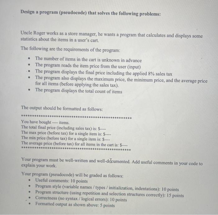 Solved Design A Program Pseudocode That Solves The 5242