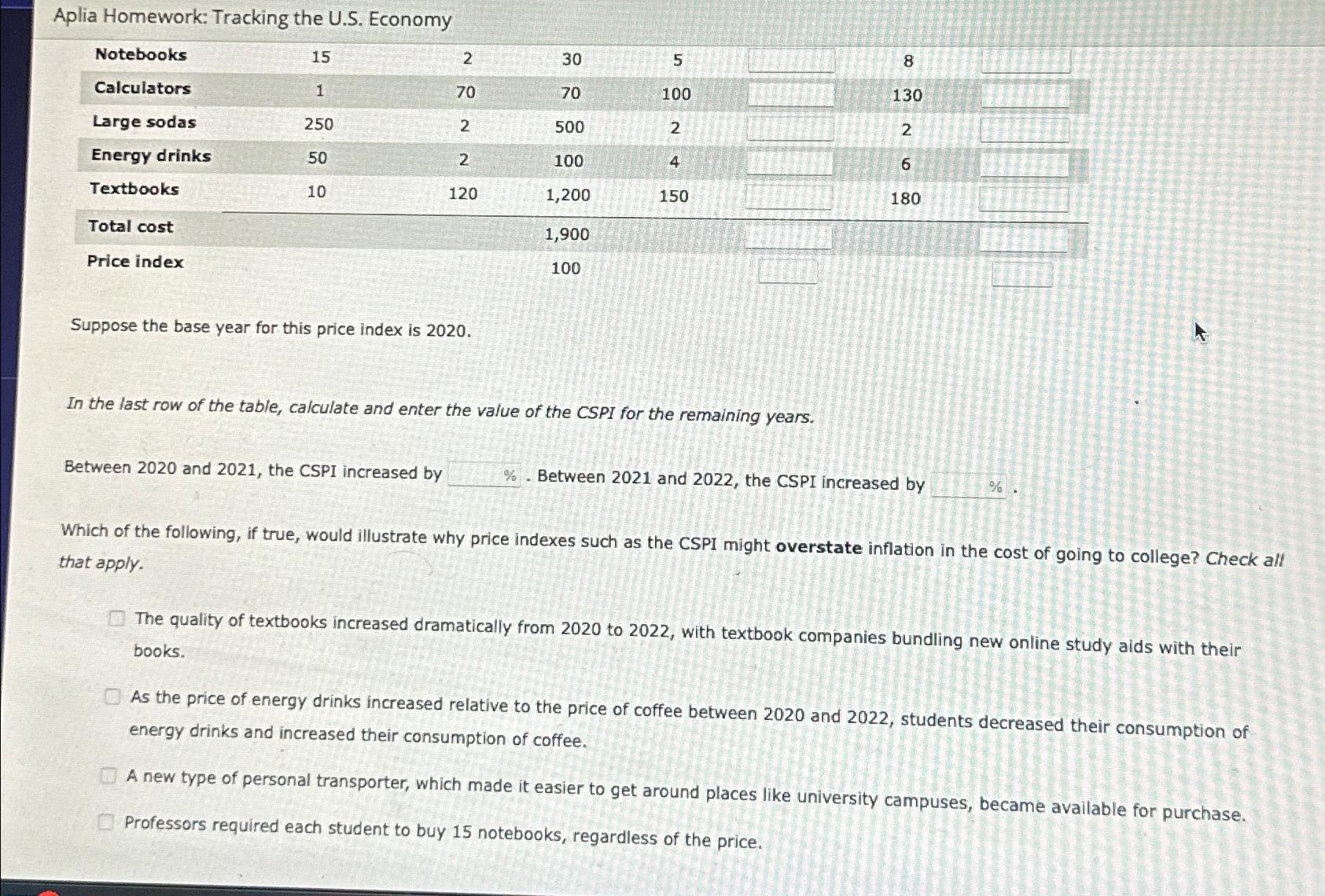 Solved Aplia Homework: Tracking the U.S. | Chegg.com