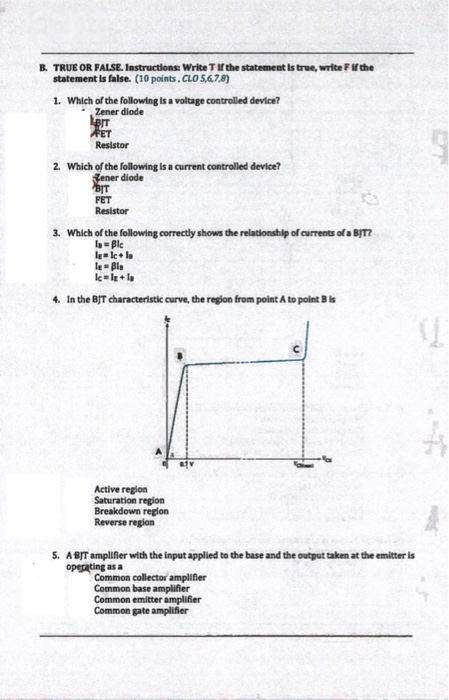 Solved A. TRUE OR FALSE. Instructions: Write Tif the | Chegg.com