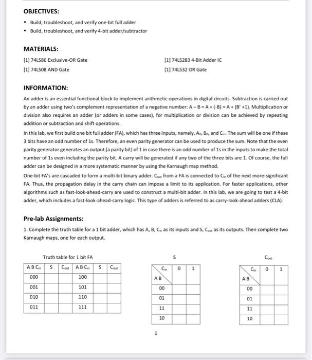 Solved OBJECTIVES: • Build, troubleshoot, and verify one-bit | Chegg.com