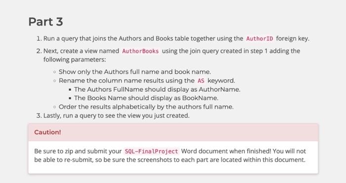 Solved Directions Welcome to the Final Project for the SQL | Chegg.com