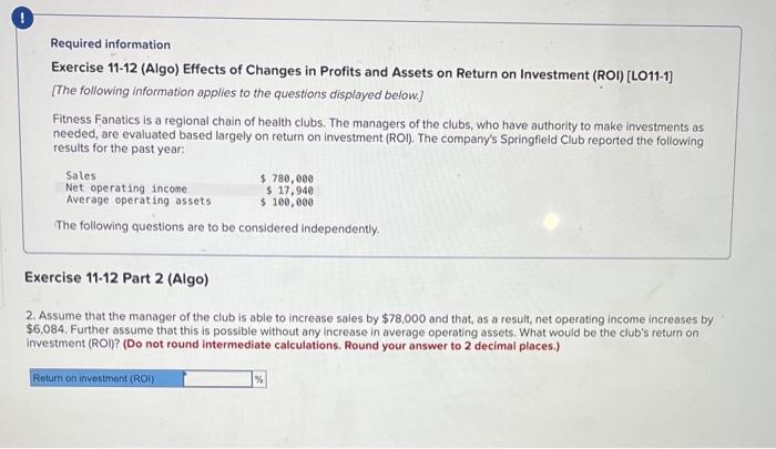 Solved Required information Exercise 11-12 (Algo) Effects of | Chegg.com
