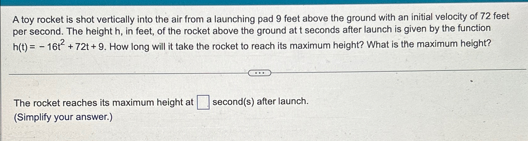 Solved A toy rocket is shot vertically into the air from a | Chegg.com