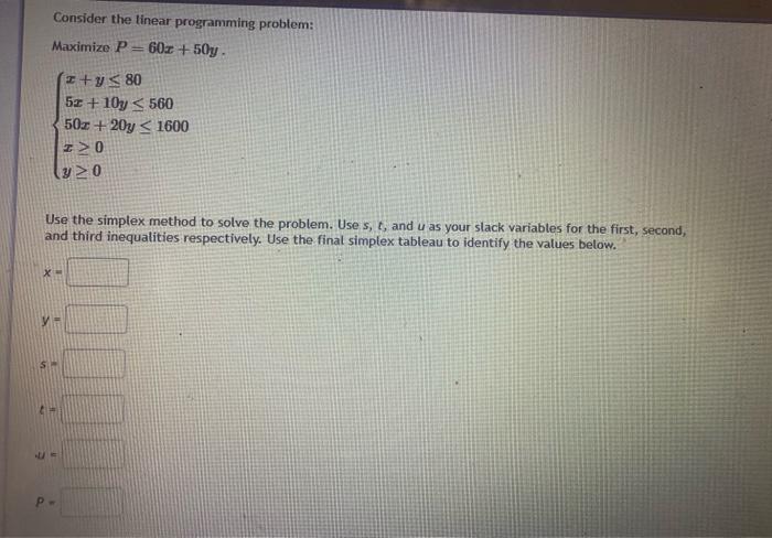 Solved Consider The Linear Programming Problem Maximize P 1480