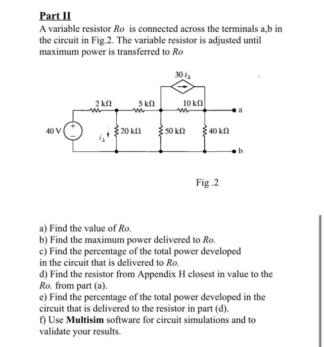 Solved Part II A variable resistor Ro is connected across | Chegg.com