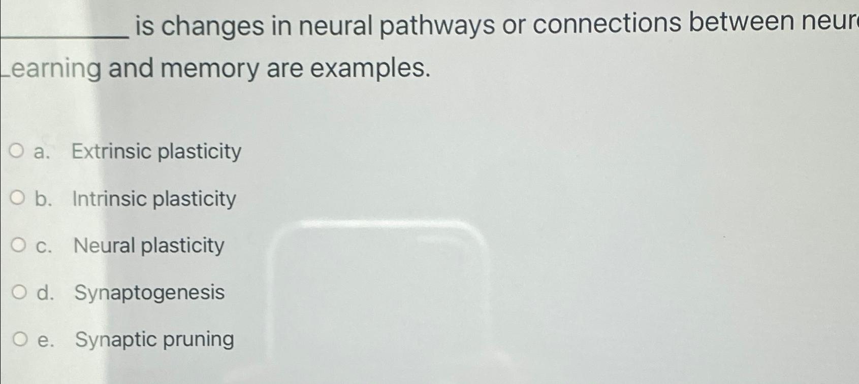 Solved is changes in neural pathways or connections between | Chegg.com