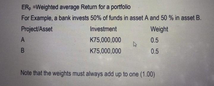 Solved ERp= Weighted average Return for a portfolio For | Chegg.com