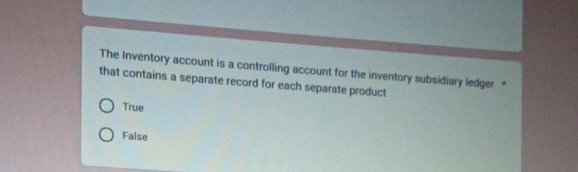 Solved The Inventory account is a controlling account for | Chegg.com