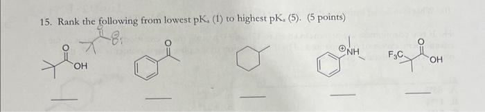 Solved 15. Rank the following from lowest pK4 (1) to highest | Chegg.com