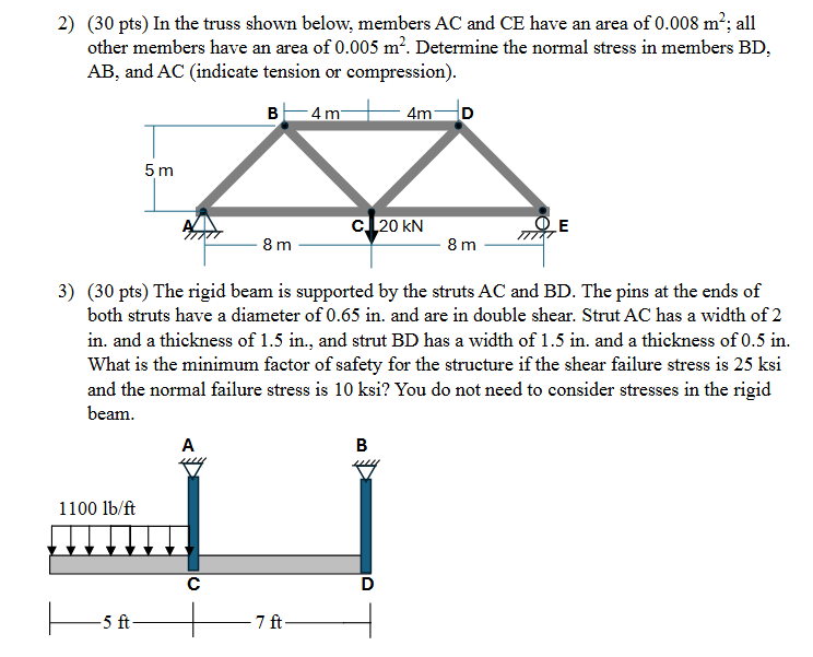 Solved 2) (30 ﻿pts) ﻿In the truss shown below, members AC | Chegg.com
