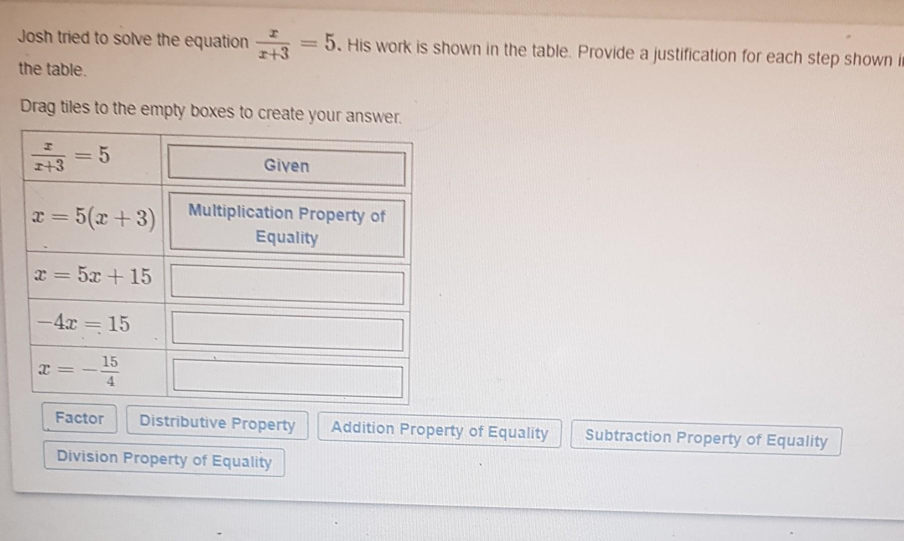 Solved Josh tried to solve the equation 3 5. His work is | Chegg.com
