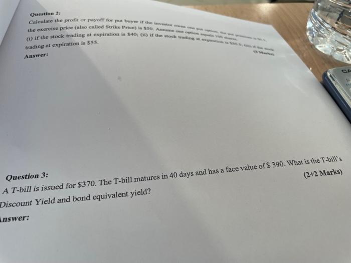 Solved Question 2t Calculate the profit or payoff for puit | Chegg.com