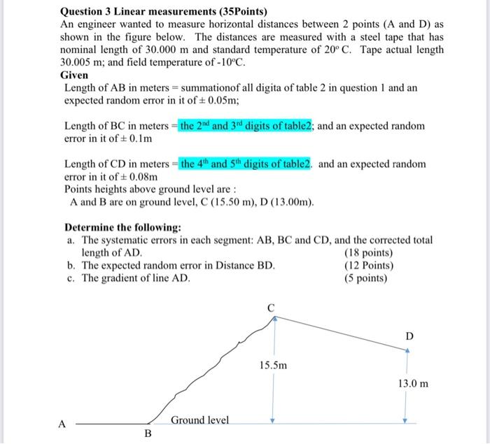 Solved Question 3 Linear measurements (35Points) An engineer | Chegg.com