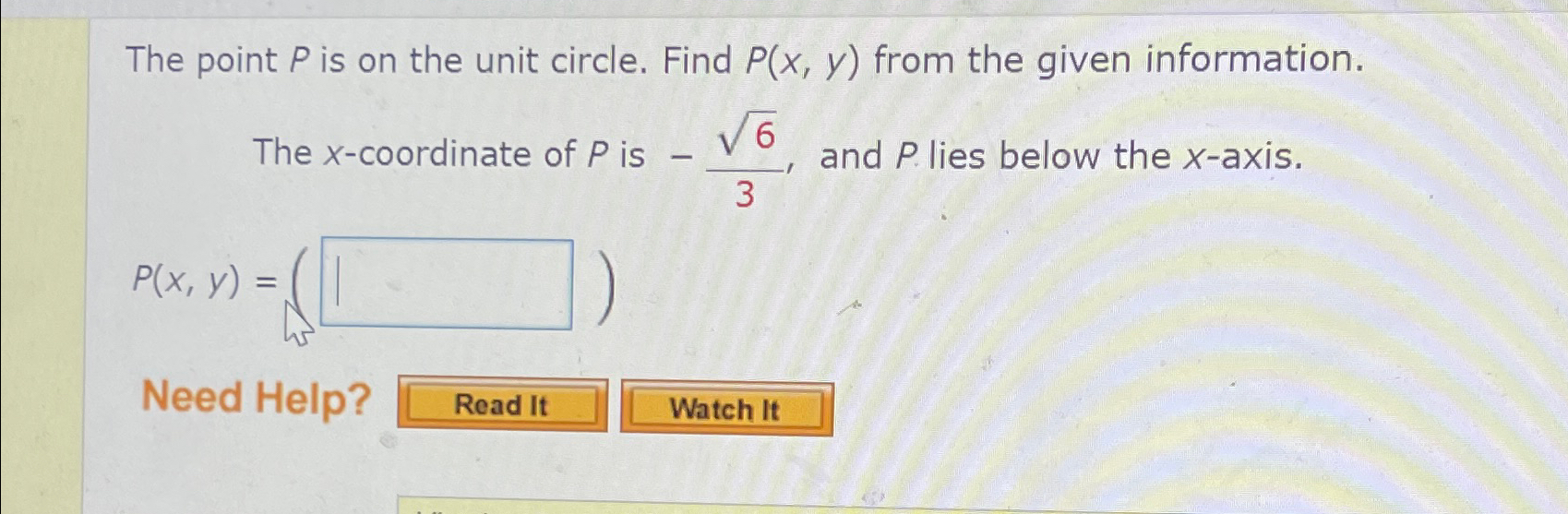 Solved The point P ﻿is on the unit circle. Find P(x,y) ﻿from | Chegg.com