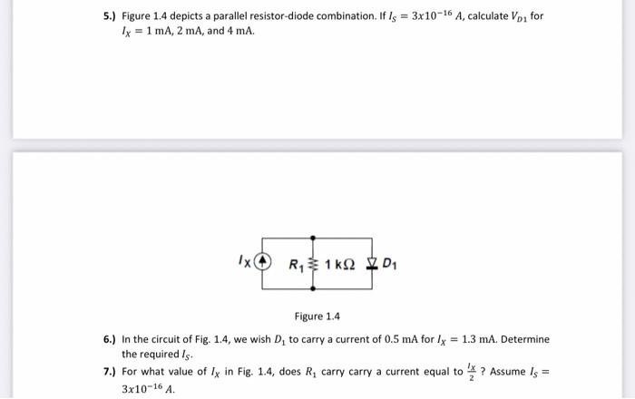Solved 5.) Figure 1.4 depicts a parallel resistor-diode | Chegg.com