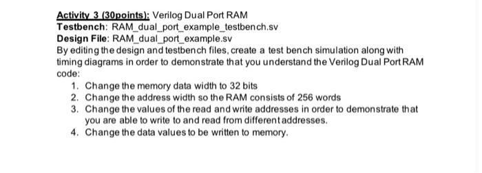 Solved Activity 3 (30points): Verilog Dual Port RAM | Chegg.com