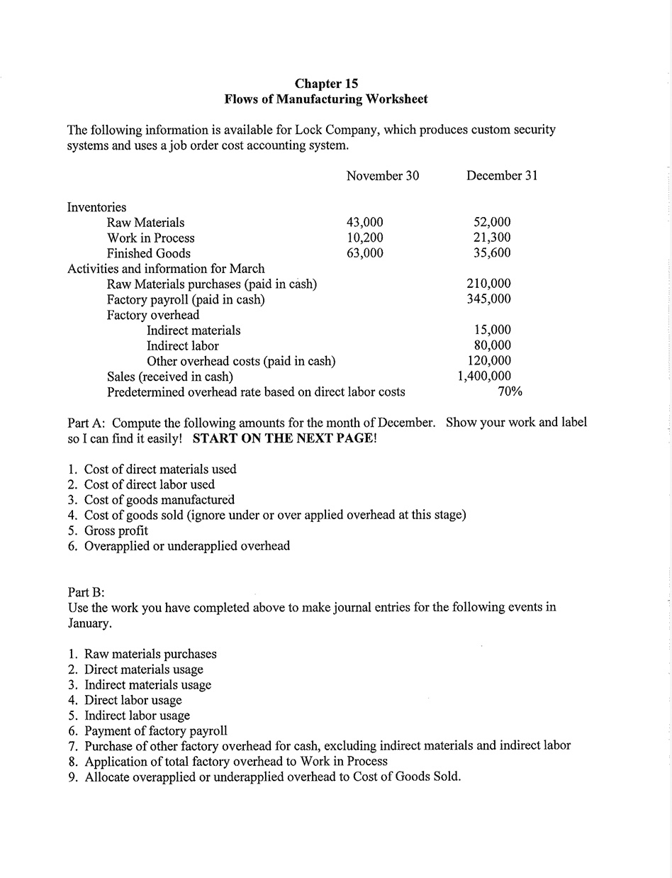Solved Chapter 15Flows of Manufacturing WorksheetThe | Chegg.com
