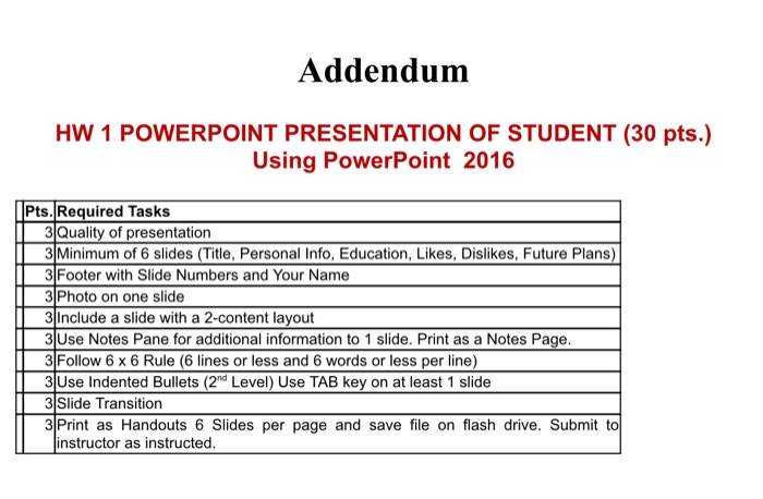Solved Addendum HW 1 POWERPOINT PRESENTATION OF STUDENT (30 | Chegg.com