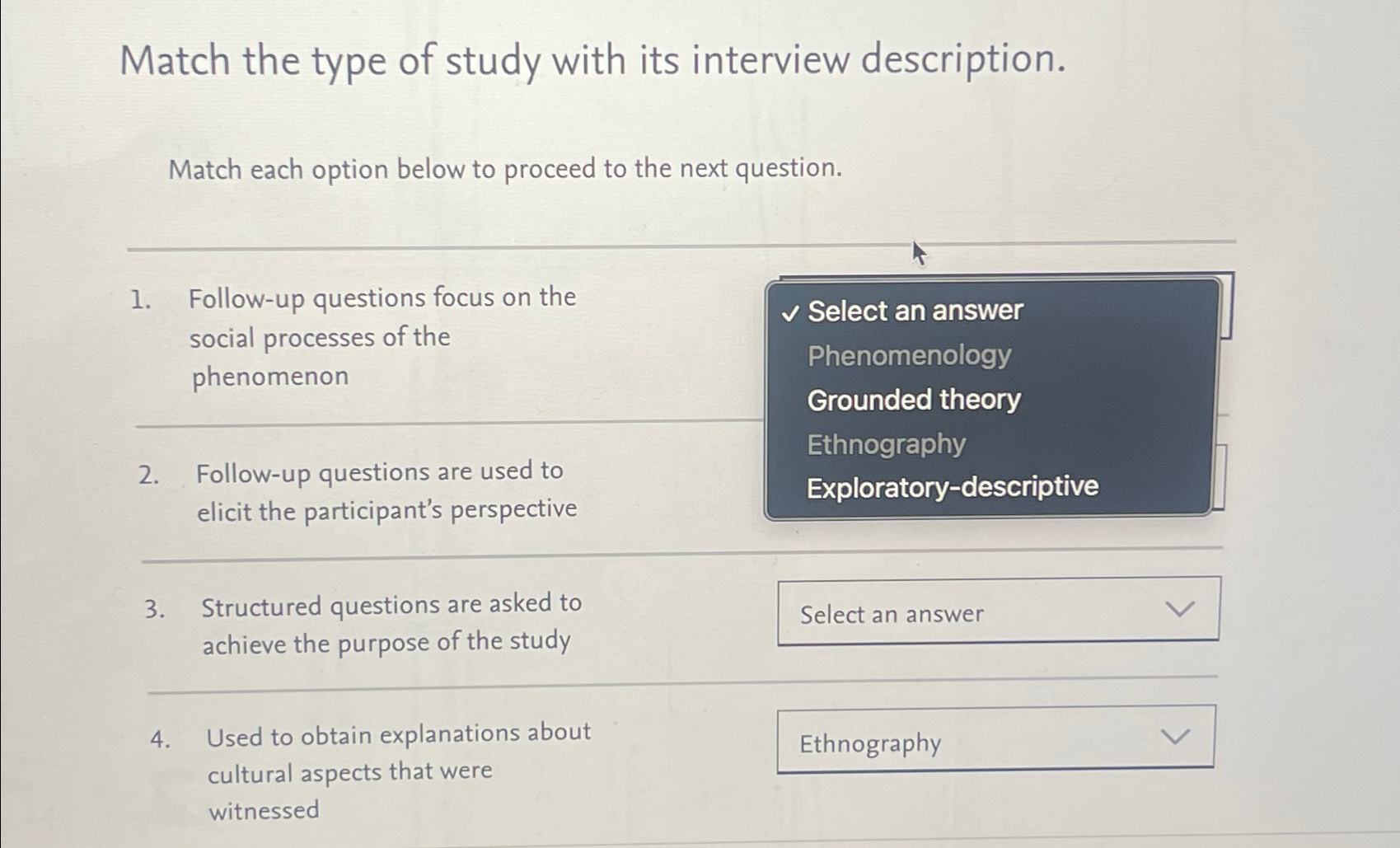Solved Match the type of study with its interview | Chegg.com