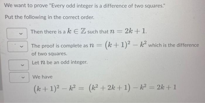 Solved We want to prove "Every odd integer is a difference | Chegg.com