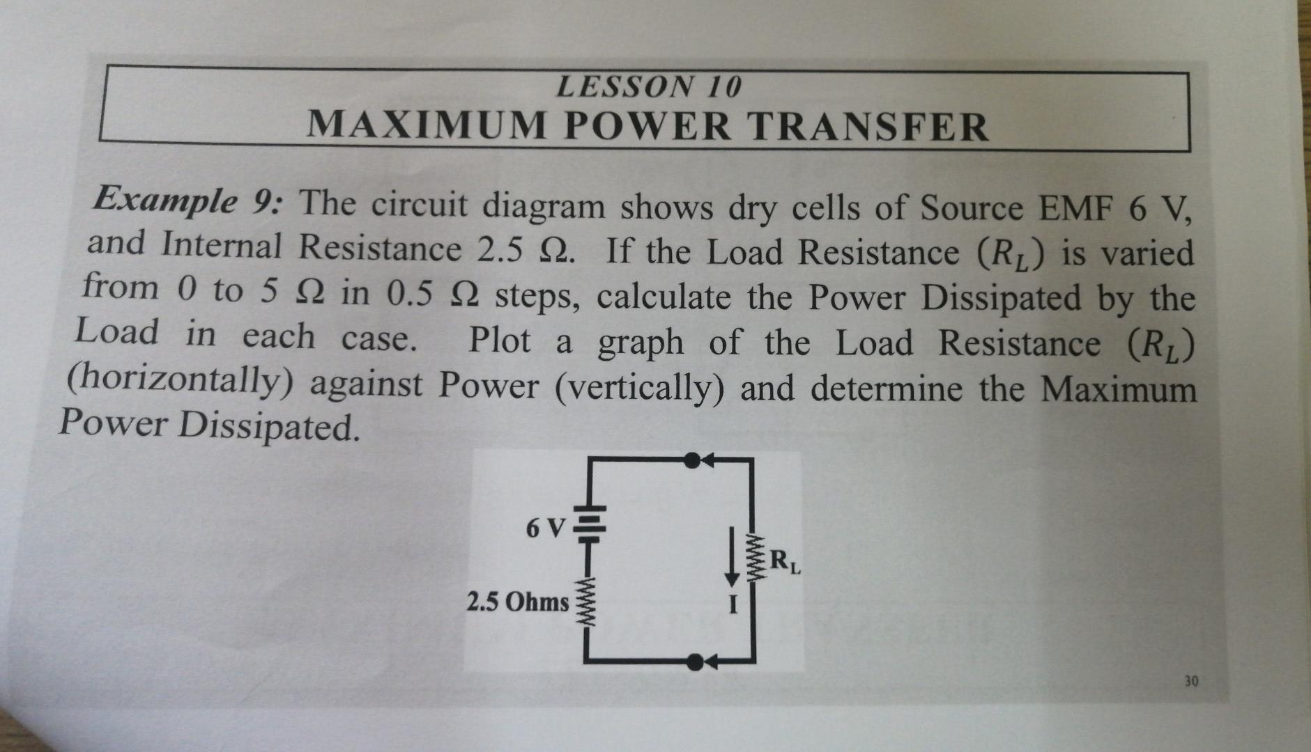 Solved LESSON 10 POWER TRANSFER MAXIMUM Example 9: The | Chegg.com