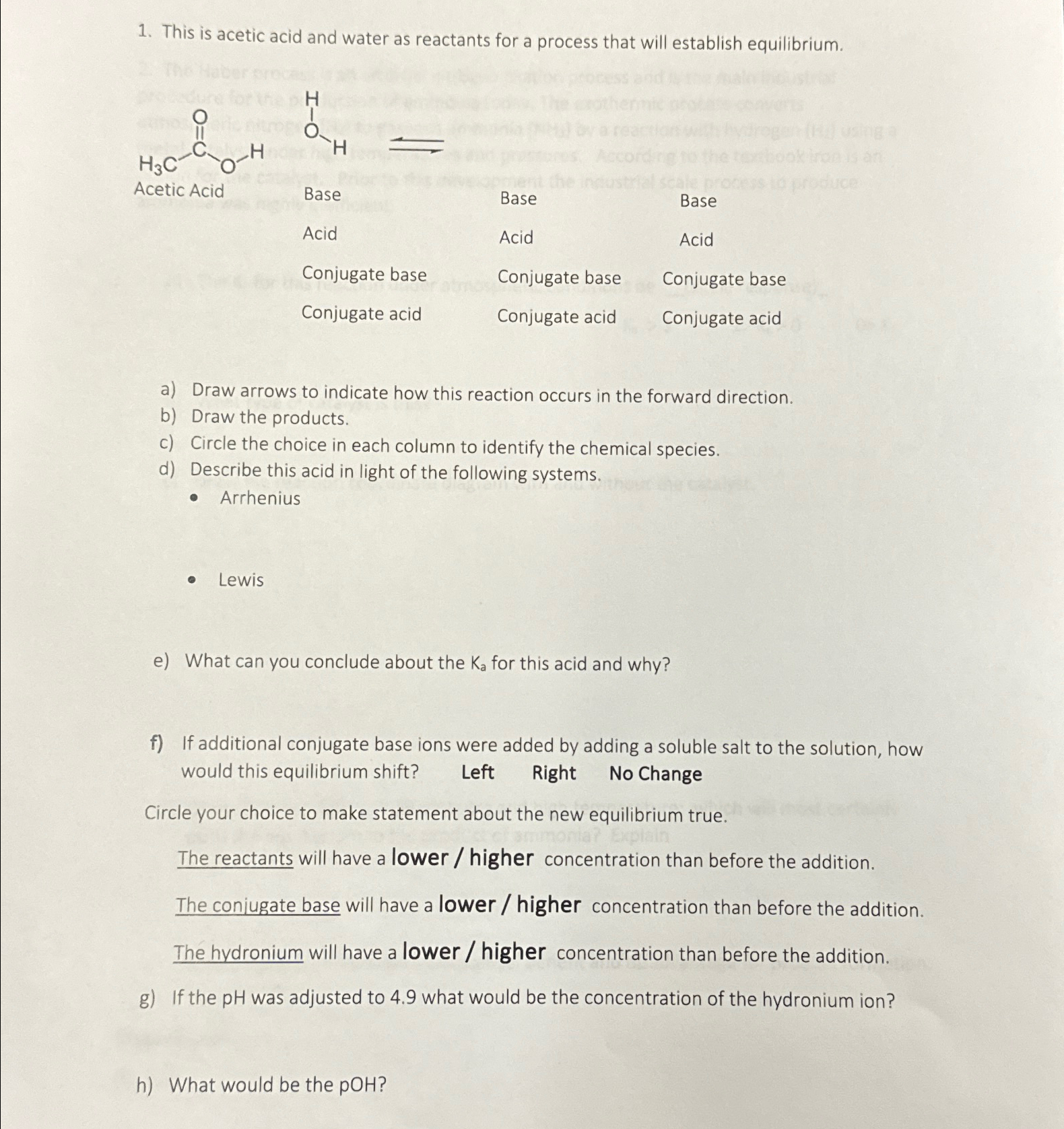 This is acetic acid and water as reactants for a | Chegg.com