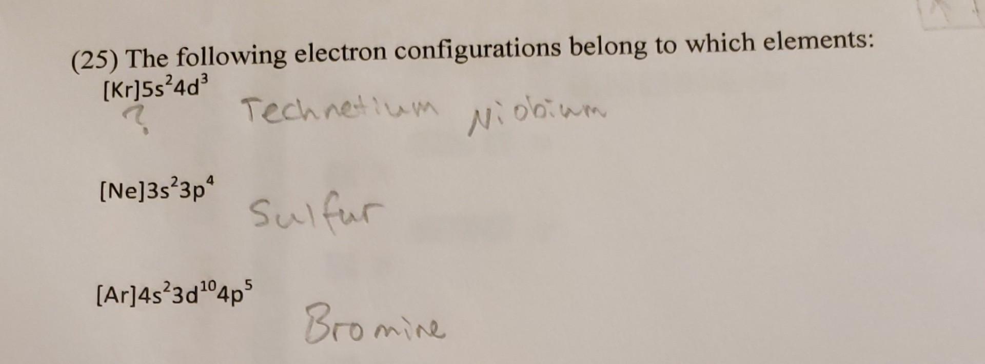Solved 25 The Following Electron Configurations Belong To