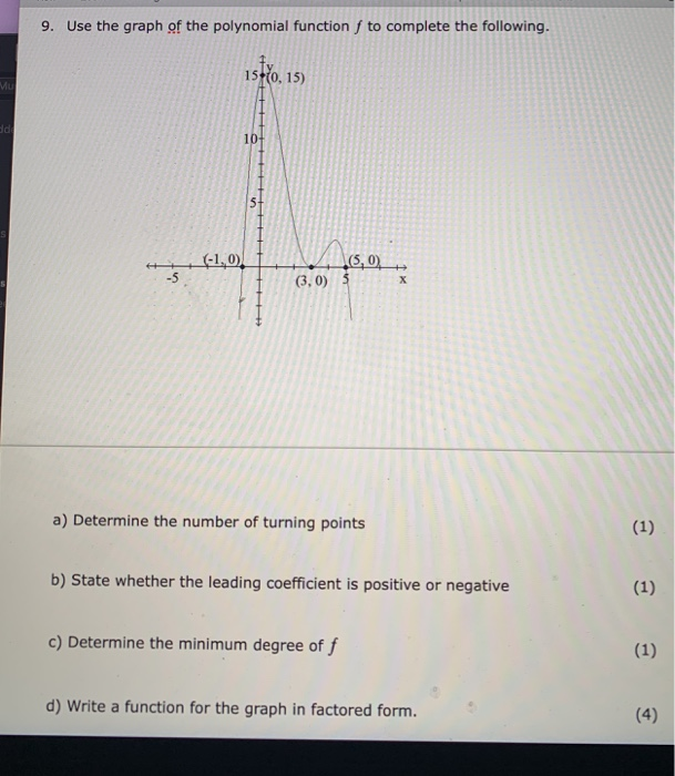 Solved 9 Use The Graph Of The Polynomial Functionſ To 4066