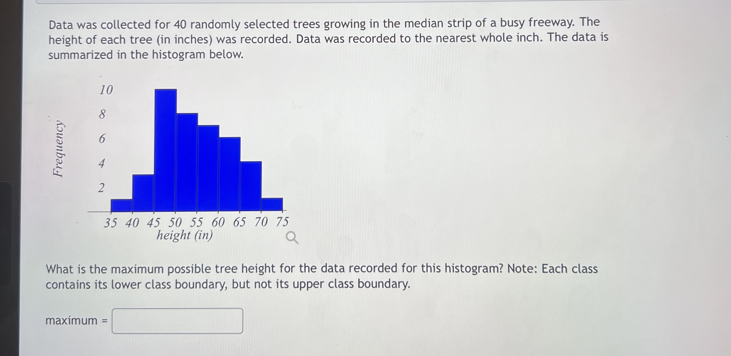 Solved Data was collected for 40 ﻿randomly selected trees | Chegg.com