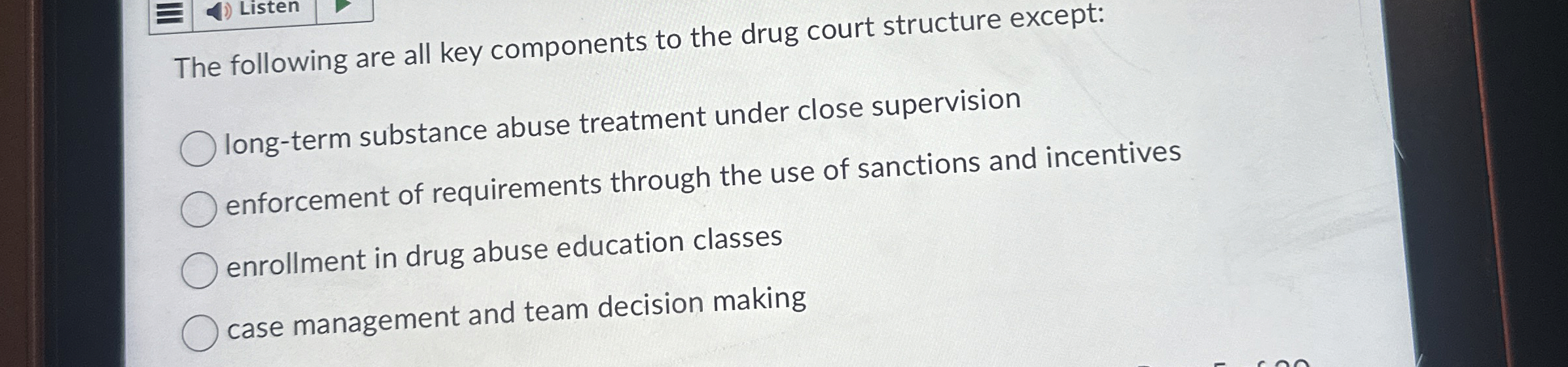 Solved ListenThe following are all key components to the | Chegg.com