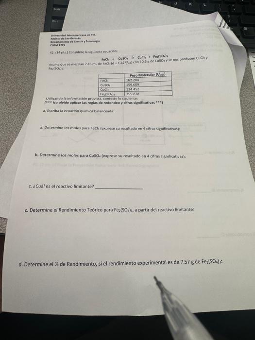 Solved FeCl3 : CusO4→CuCl3 + Fe3(SO4)4 Fersols Utiksando la | Chegg.com
