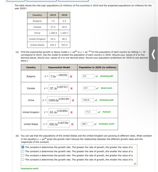 Solved The table shows the mid-year populations (in | Chegg.com