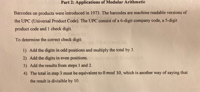 Part 2: Applications of Modular Arithmetic Barcodes | Chegg.com