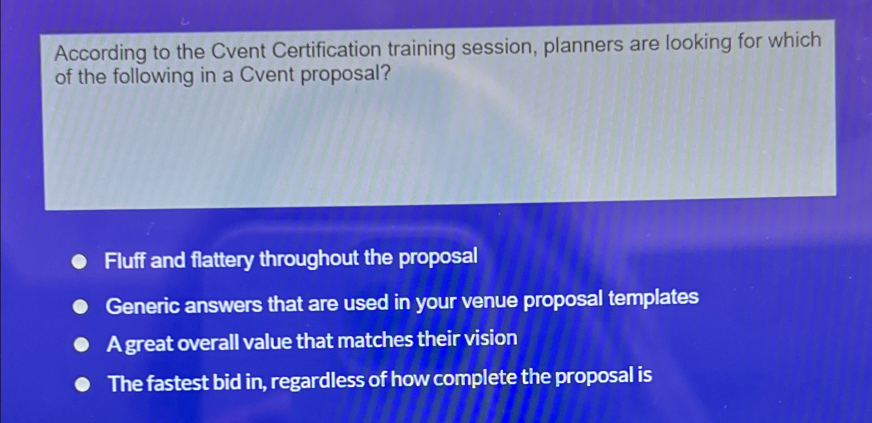 Solved According to the Cvent Certification training | Chegg.com