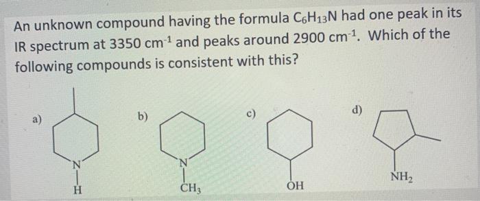 Solved An unknown compound having the formula C6H13N had one | Chegg.com