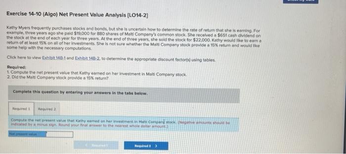 Solved Exercise 14-10 (Algo) Net Present Value Analysis | Chegg.com