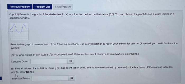 Solved (1 point) Below is the graph of the derivative f′(x) | Chegg.com