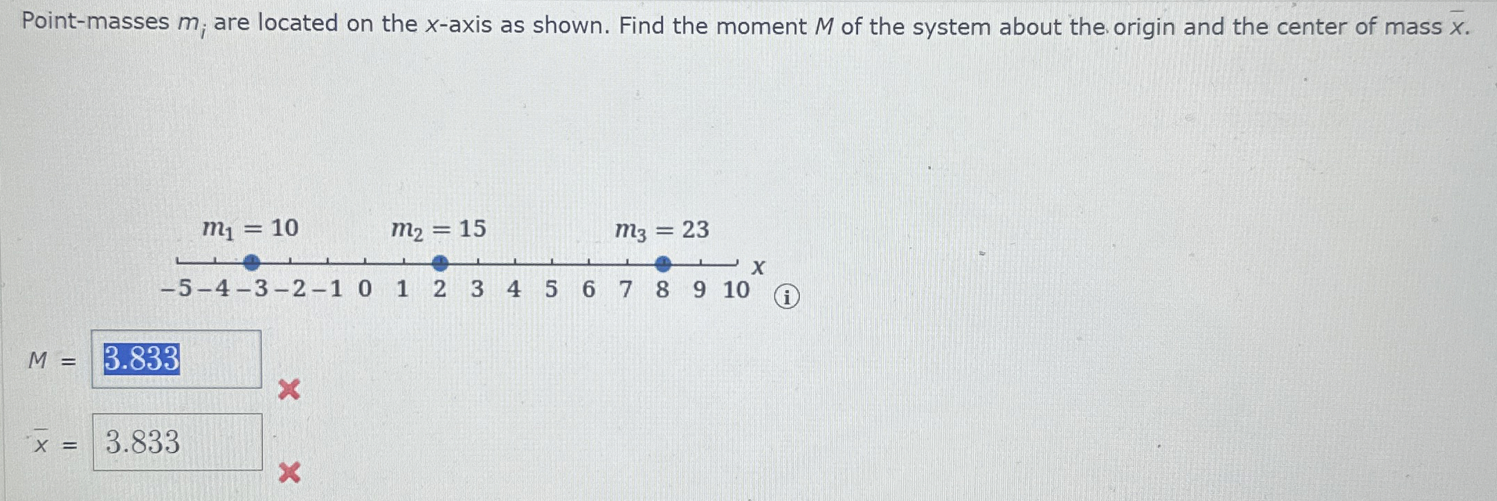 Solved Point-masses mi ﻿are located on the x-axis as shown. | Chegg.com