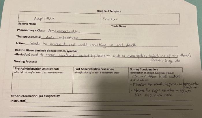 Solved Drug Card Template \begin{tabular}{|c|l|} \hline | Chegg.com