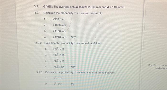 3.2. GIVEN: The average annual rainfall is 800 mm and | Chegg.com