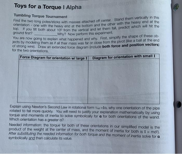 Solved Toys for a Torque I Alpha Tumbling Torque Tournament | Chegg.com