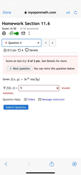 Solved Done myopenmath.com AA e Homework Section 11.6 Score: | Chegg.com