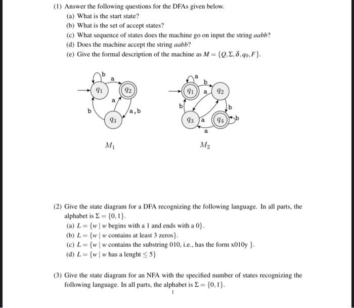 Solved (1) Answer the following questions for the DFAs given | Chegg.com
