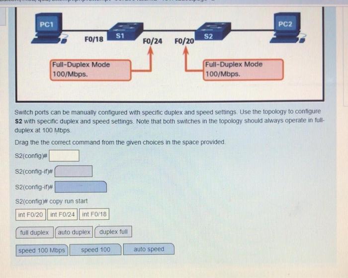 Solved PC1 PC2 FO/18 51 S2 FO/24 FO/20 Full-Duplex Mode | Chegg.com