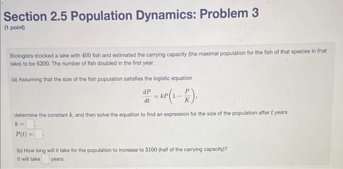 Solved Section 2 5 Population Dynamics Problem 3 1 Point