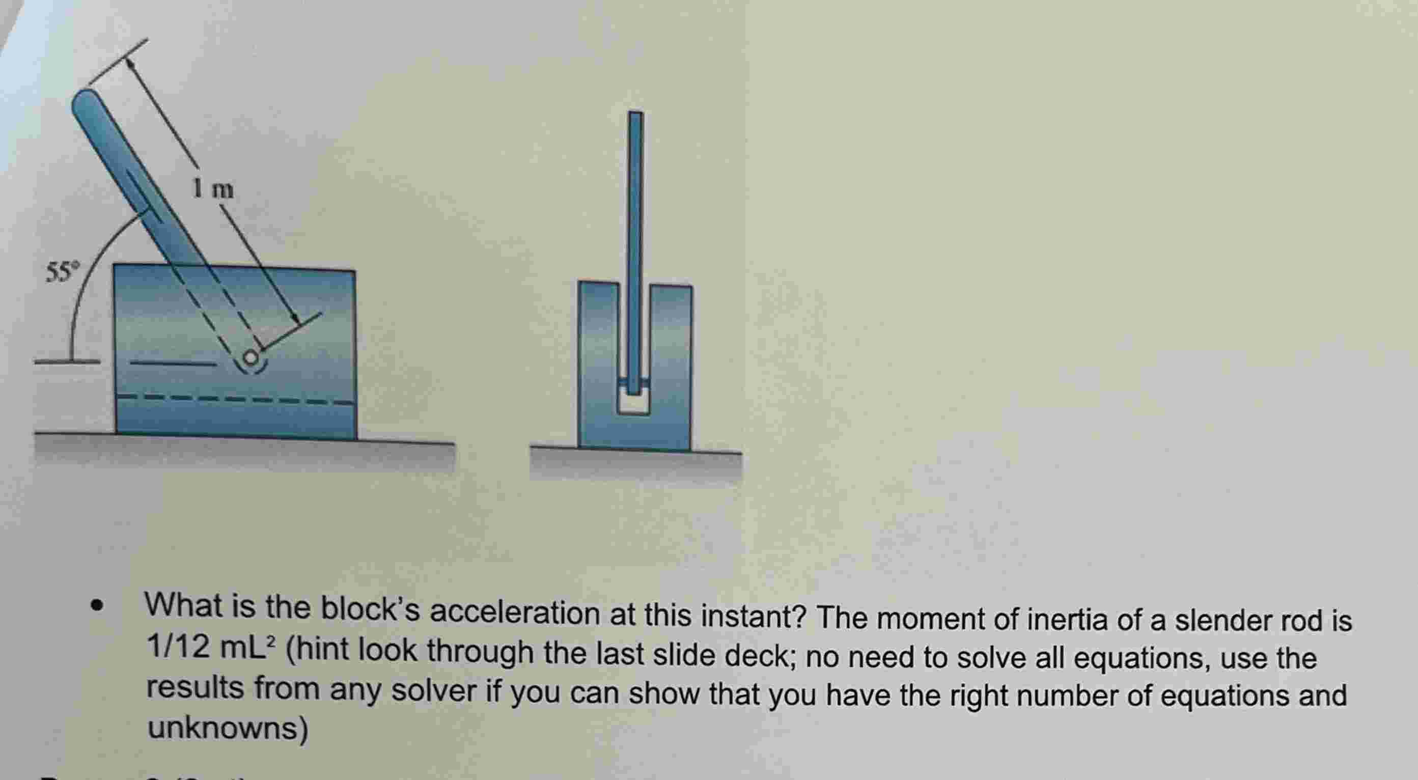 Solved The 2-kg slender bar and 5-kg block are released from | Chegg.com