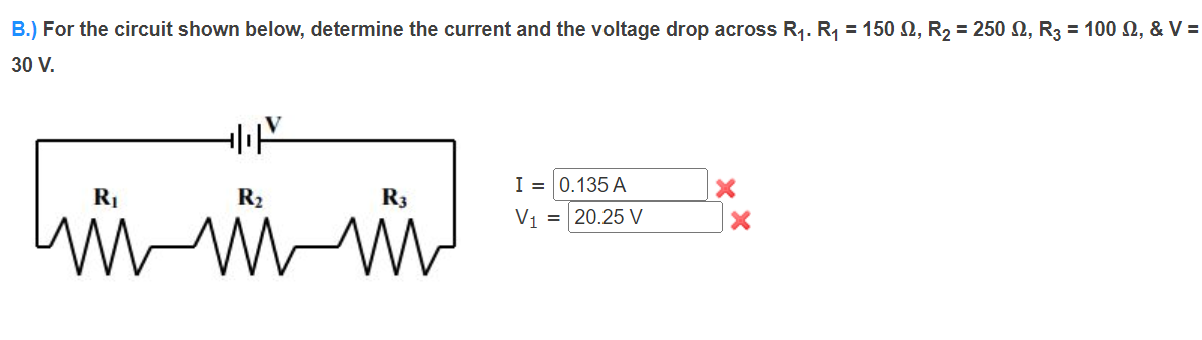 Solved B.) ﻿For the circuit shown below, determine the | Chegg.com