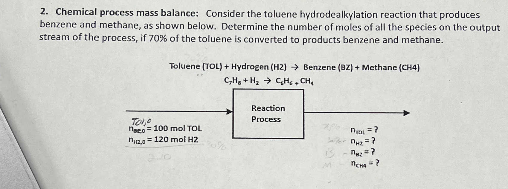 Solved Chemical process mass balance: Consider the toluene | Chegg.com